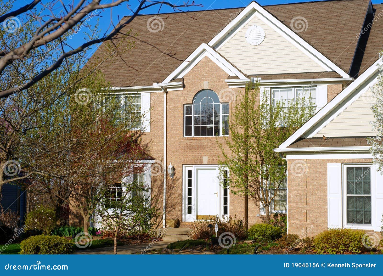 Elegant Red Brick Middle Class Suburban Home Royalty-Free Stock Photo ...