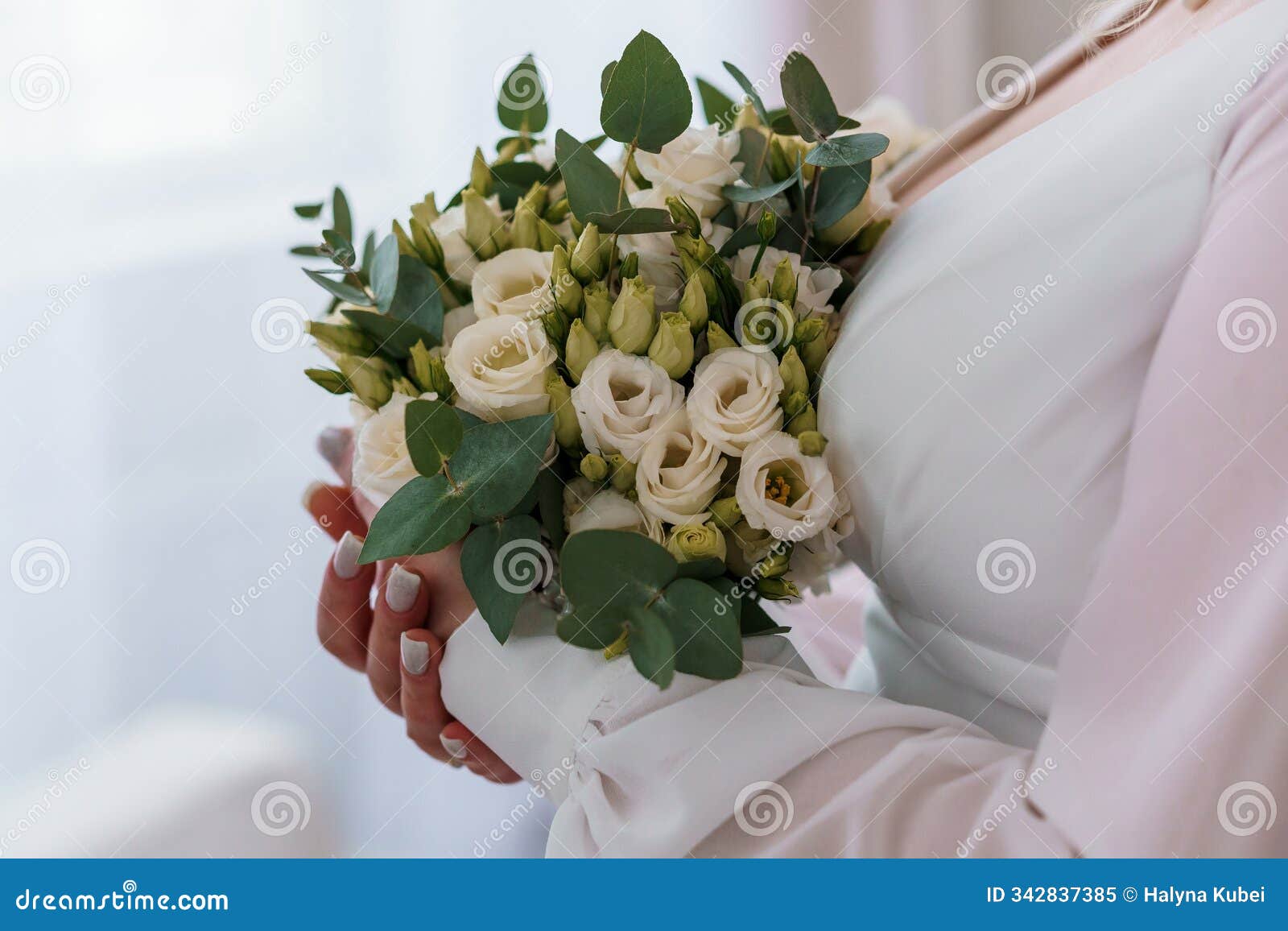 Elegant Bridal Bouquet with White Roses and Greenery Stock Image ...