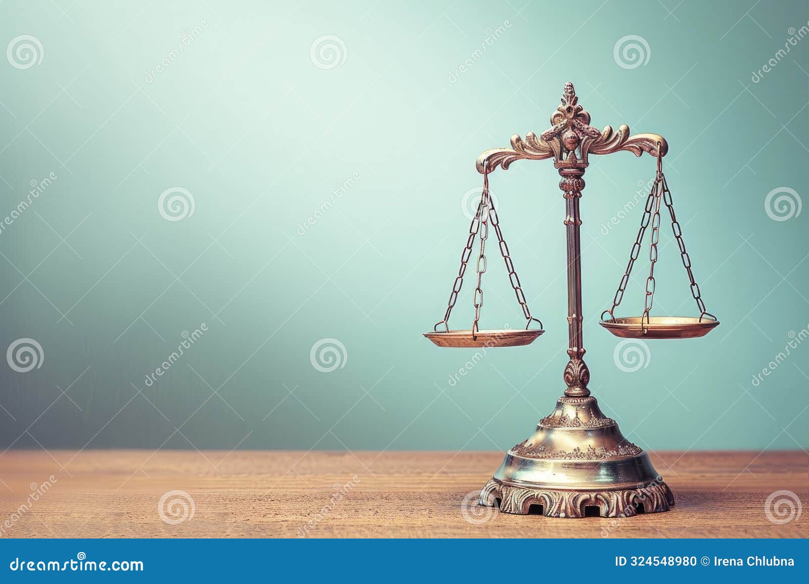 Elegant Bronze Scales of Justice on Wooden Surface Stock Illustration ...