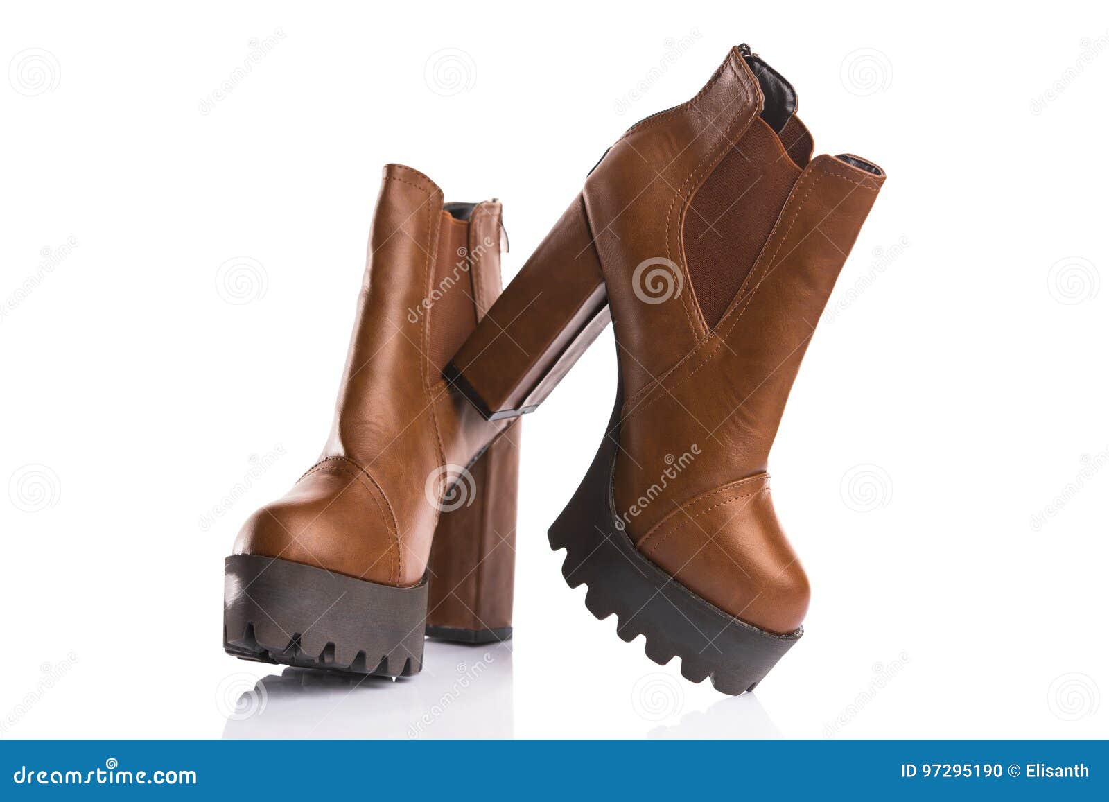 Elegant Brown Natural Leather Boots Stock Photo - Image of natural ...