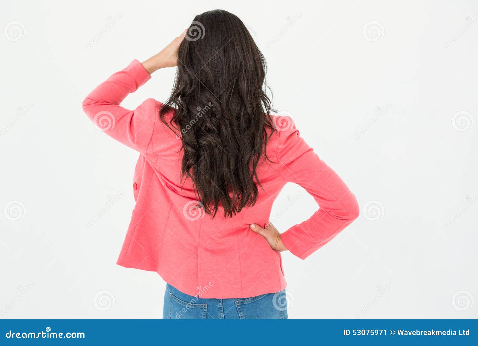 Elegant Brunette Standing Back To Camera and Looking Away Stock Image ...