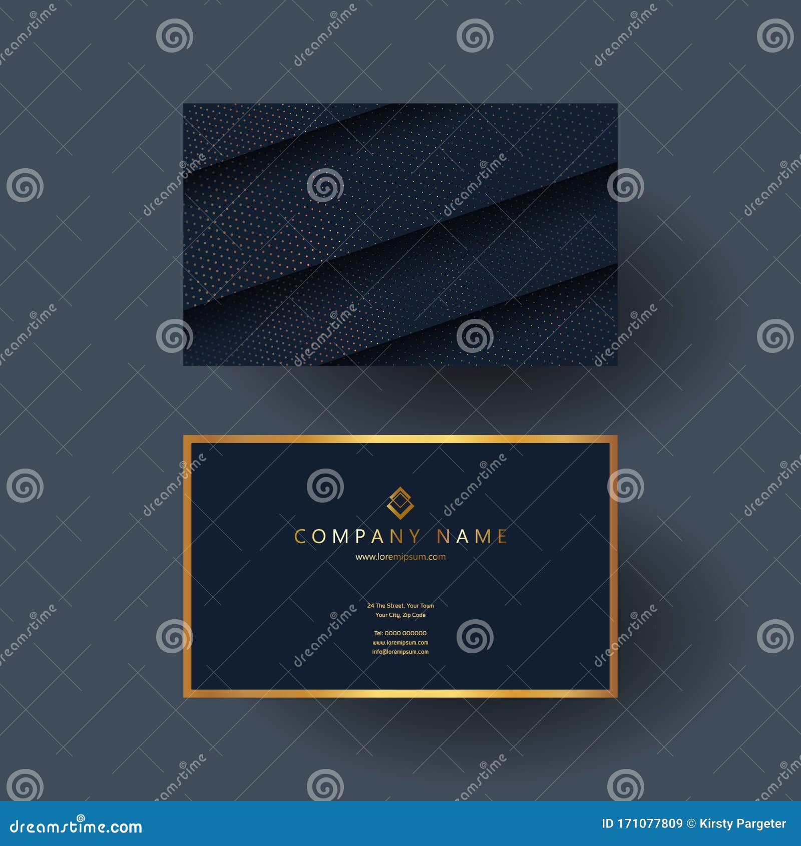 Elegant Business Card Design in Blue and Gold Stock Vector ...