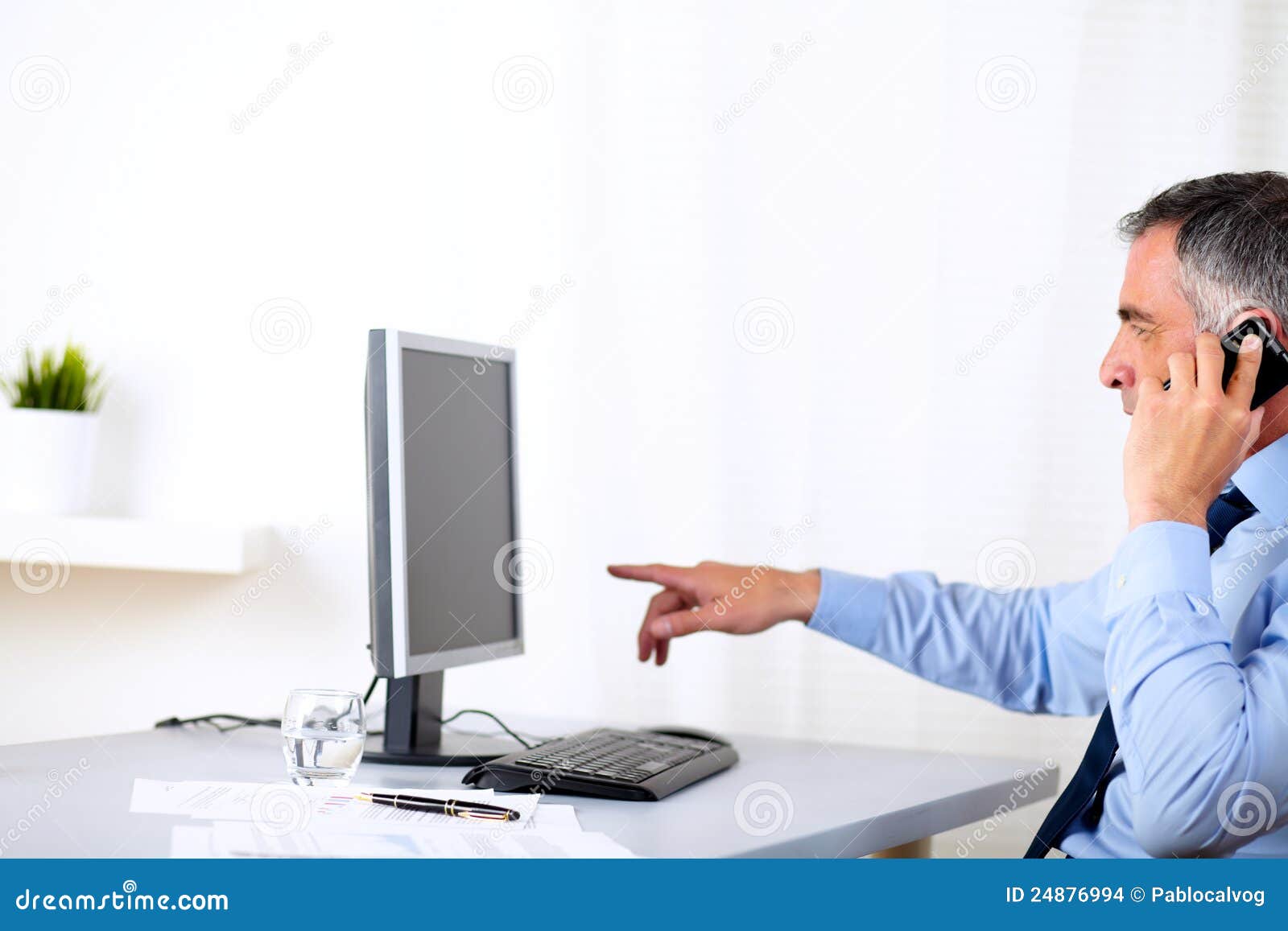 Elegant Business Man Pointing the Computer Stock Photo - Image of male ...