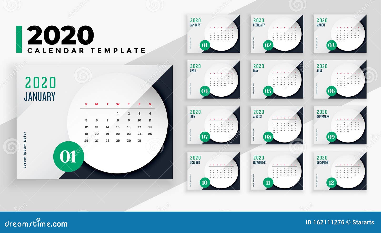 Elegant 2020 Business Style Calendar Layout Template Design Stock ...