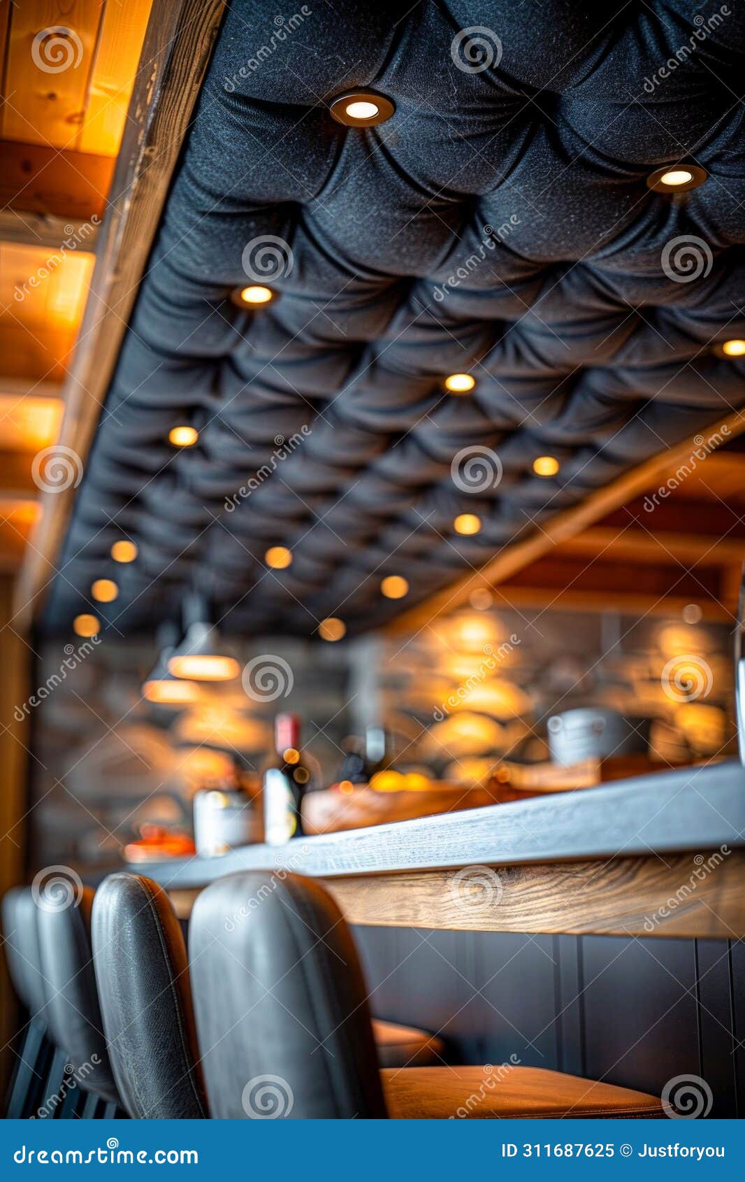 Elegant Cafe Interior with Tufted Ceiling and Warm Lighting. Generative ...