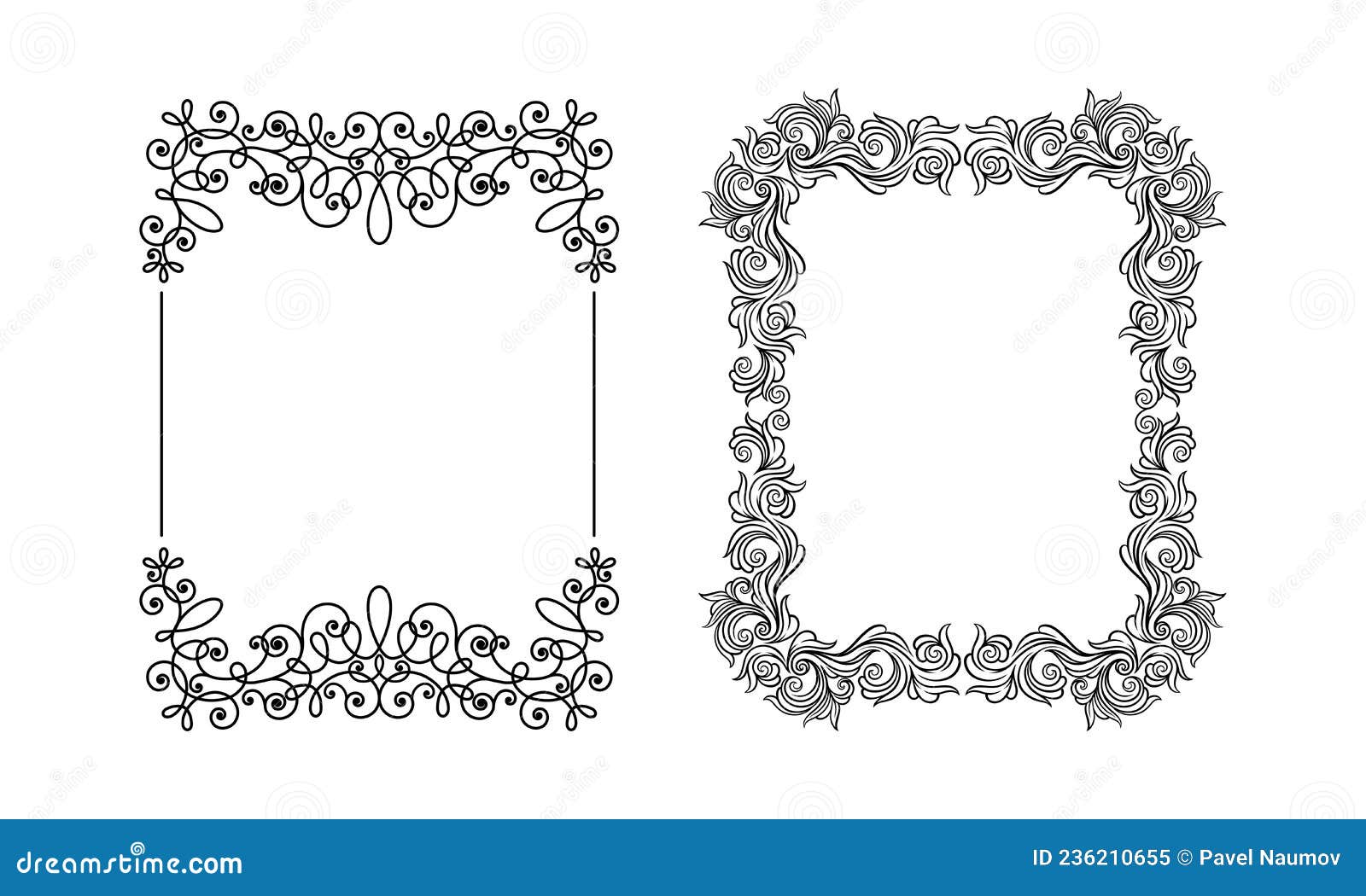 Elegant Calligraphic Frames Set. Filigree Vintage Black Decor Borders ...