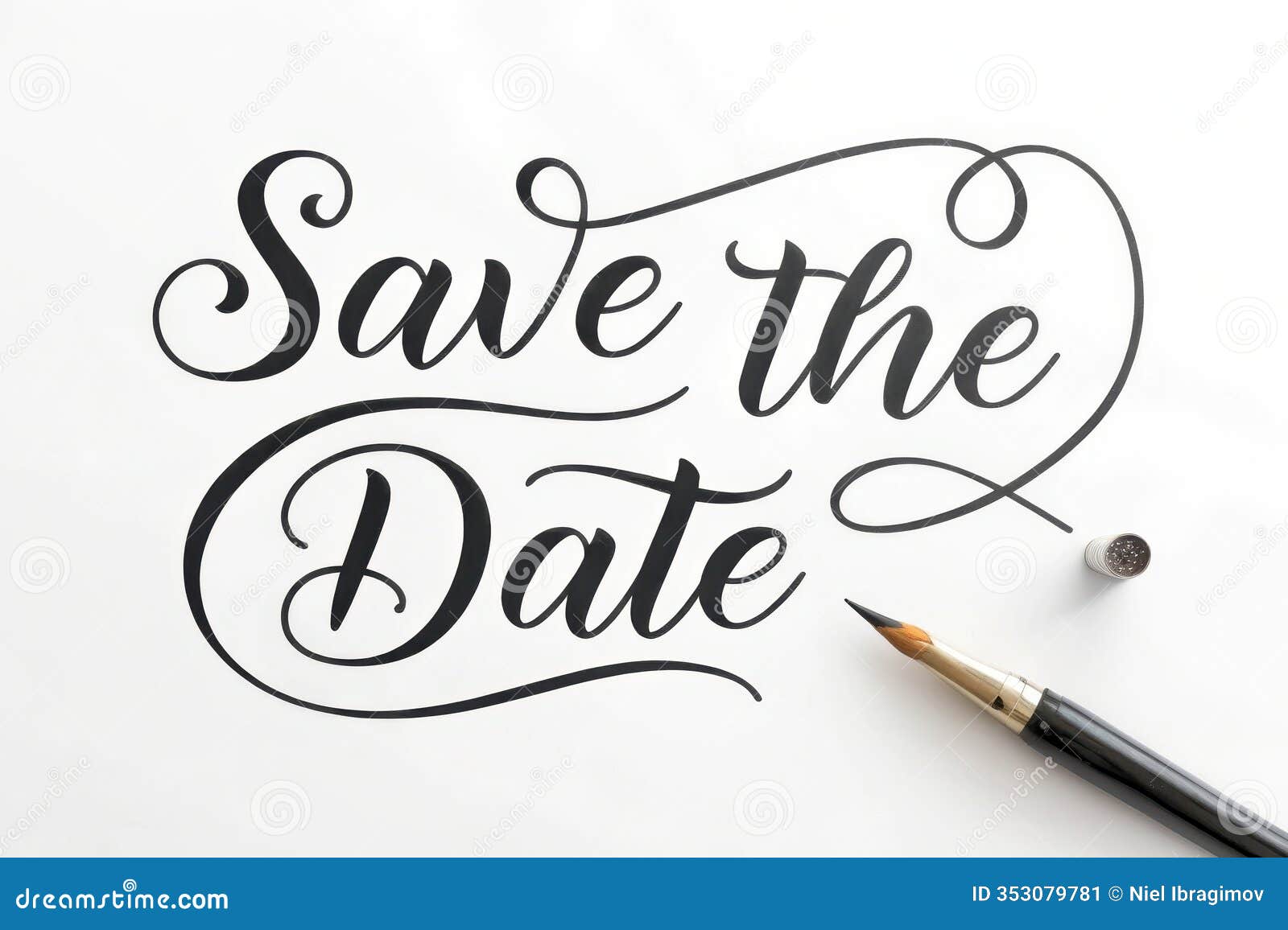 Elegant Calligraphy Design Featuring "save the Date" Script with Brush ...