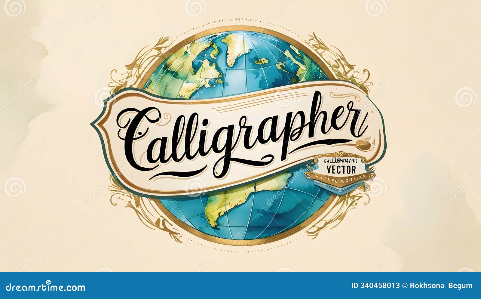 Elegant Calligraphy and Globe Design Vector Illustration Stock ...