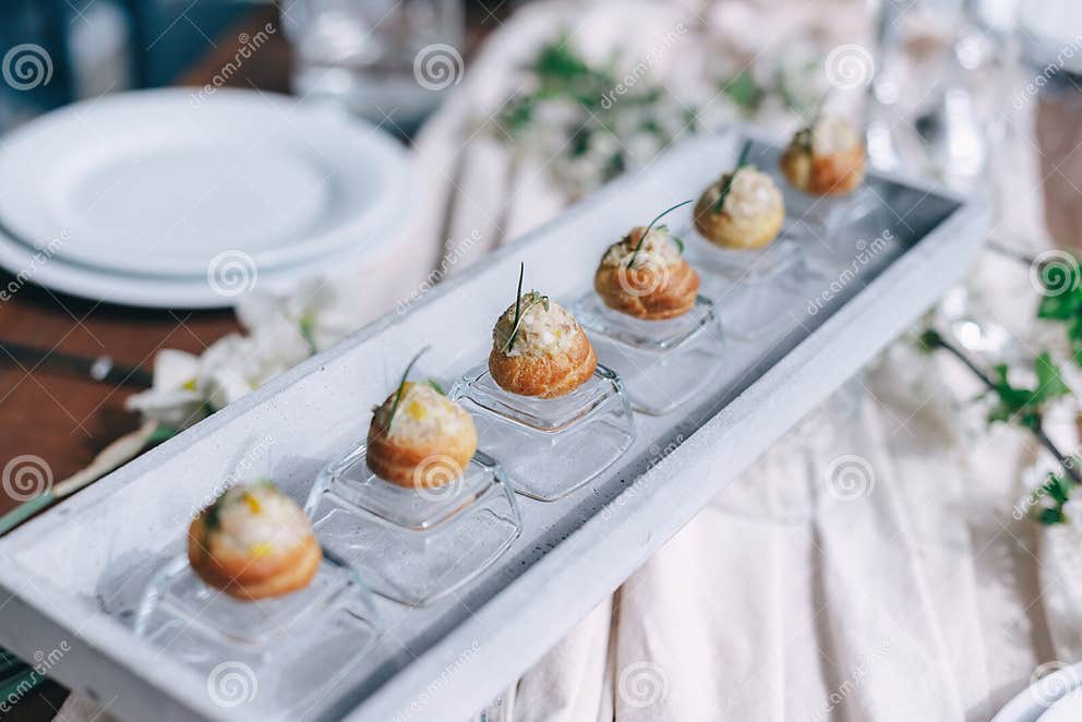 Elegant Canapes on Modern Serving Tray Stock Photo - Image of ...