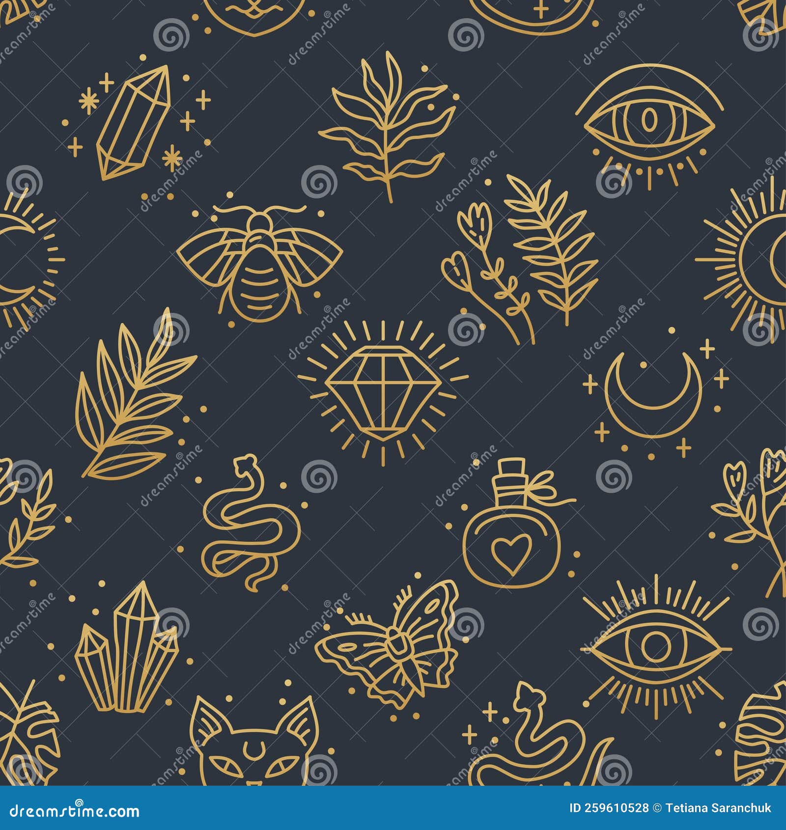 Elegant Celestial Seamless Pattern with Boho Elements Stock Vector - Illustration of line, chic ...