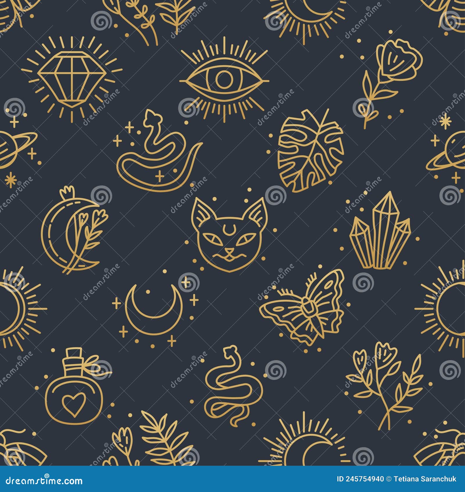 Elegant Celestial Seamless Pattern with Boho Elements Stock Vector ...
