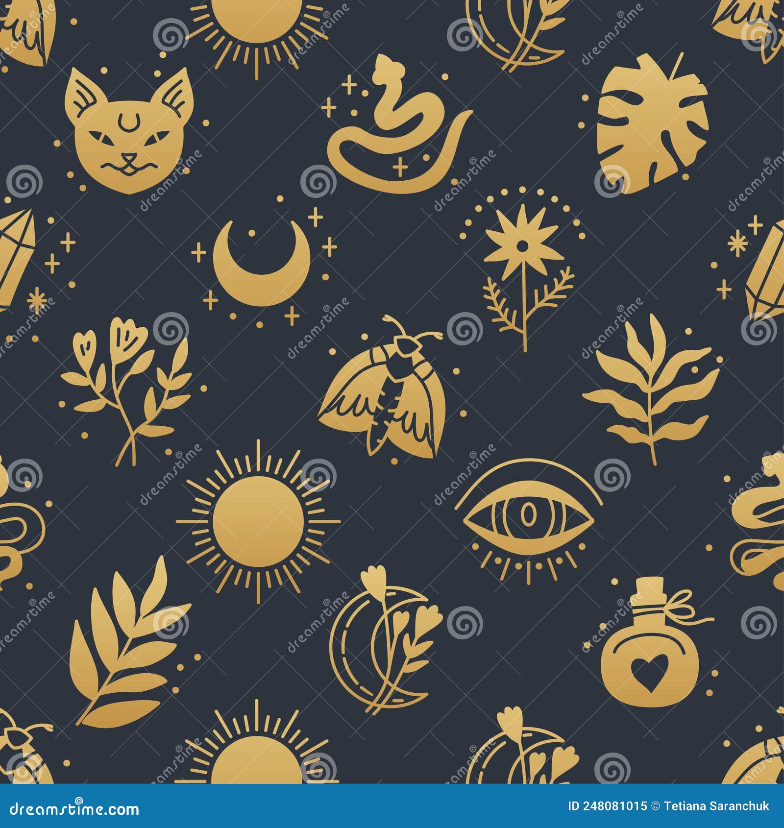 Elegant Celestial Seamless Pattern with Boho Elements Stock Vector ...