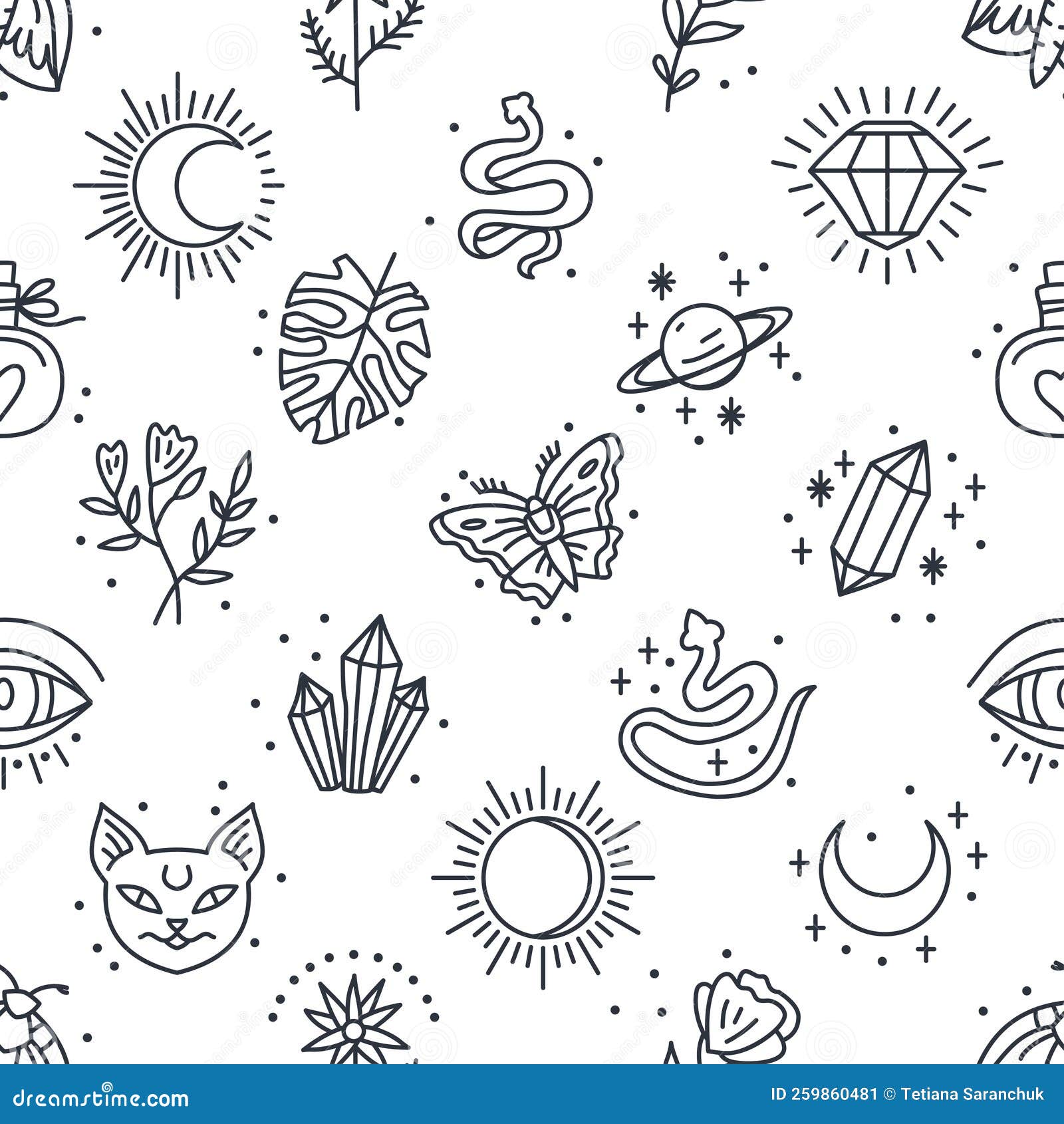 Elegant Celestial Seamless Pattern with Boho Elements Stock Vector ...