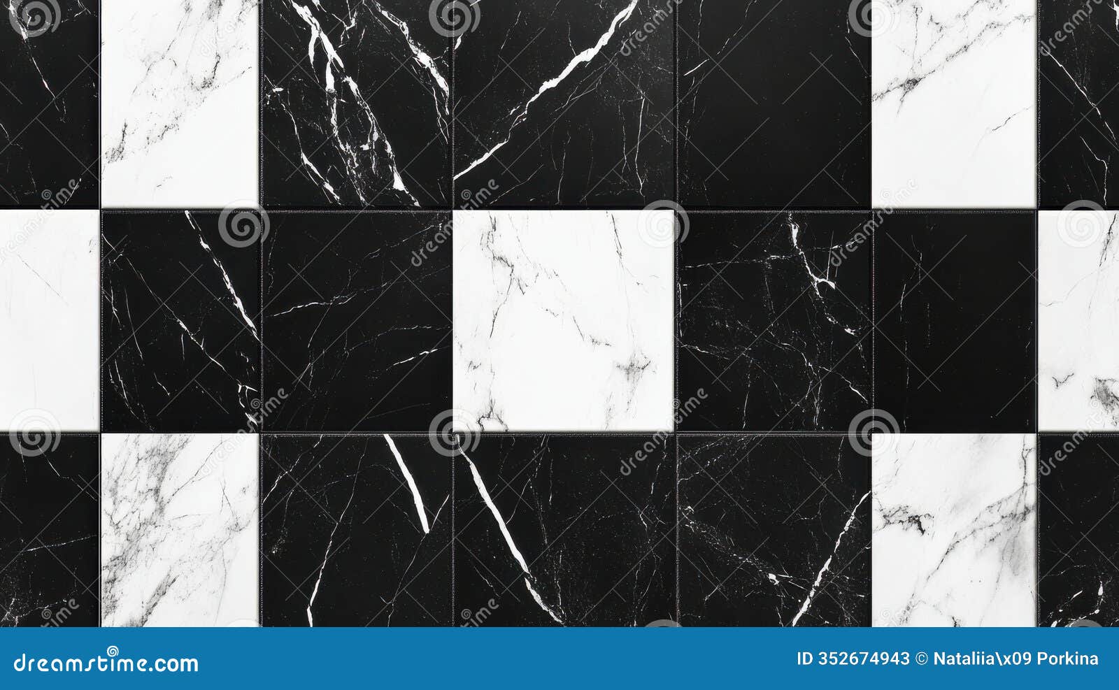 Elegant Checkerboard Marble Tiles with Distinct Black and White Veins ...