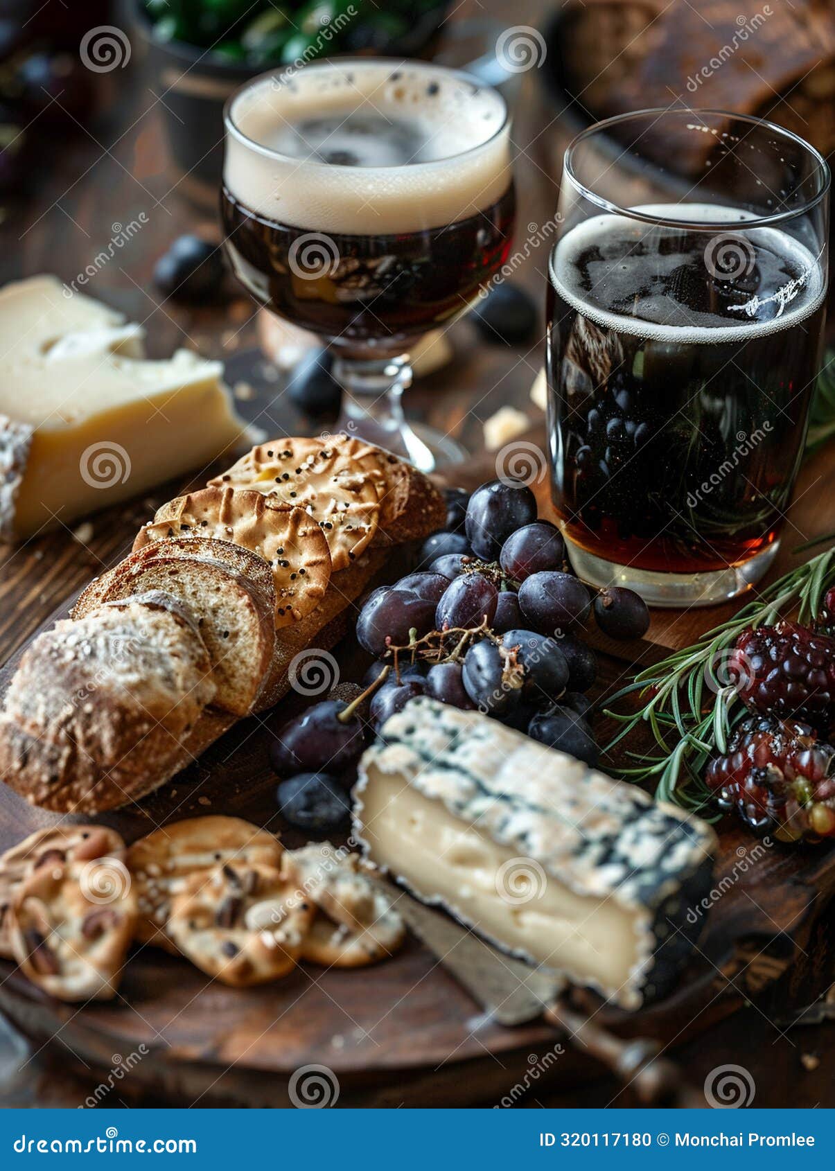 Elegant Cheese Board Presentation with Artisan Cheeses and Craft Ale ...