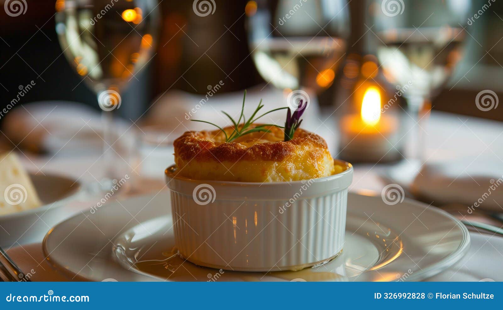 Elegant Cheese Souffle in a Fine Dining Setting Stock Illustration ...