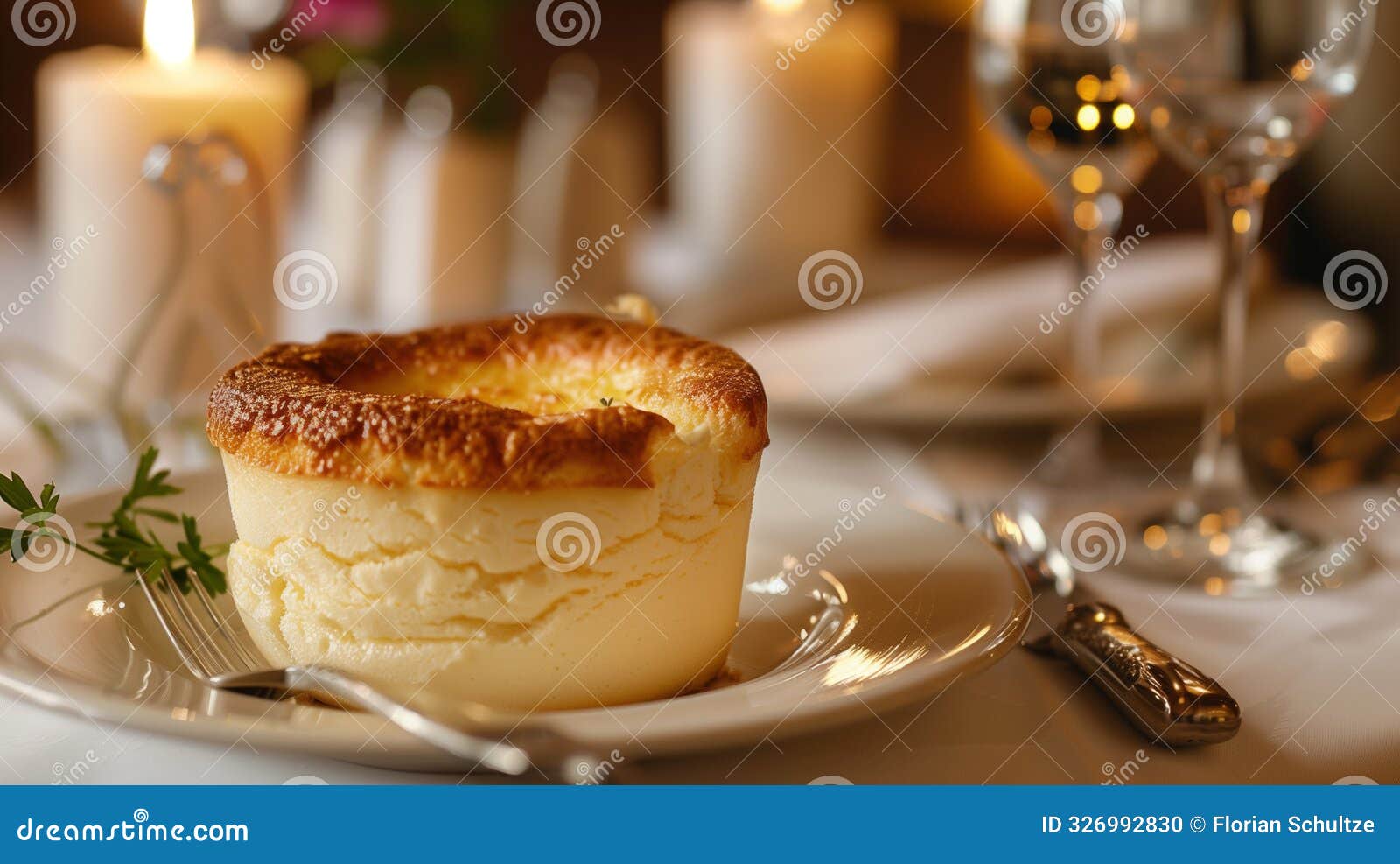 Elegant Cheese Souffle in a Fine Dining Setting Stock Illustration ...