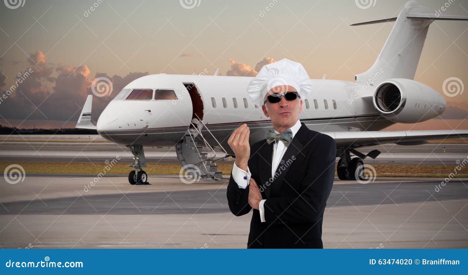 Elegant Chef Gesturing in Front of Private Jet Stock Photo - Image of ...