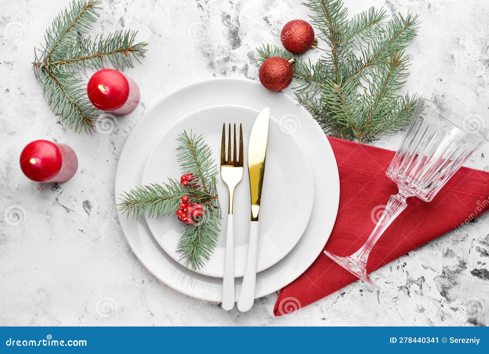 Beautiful Table Setting for Christmas Dinner on Light Background Stock ...