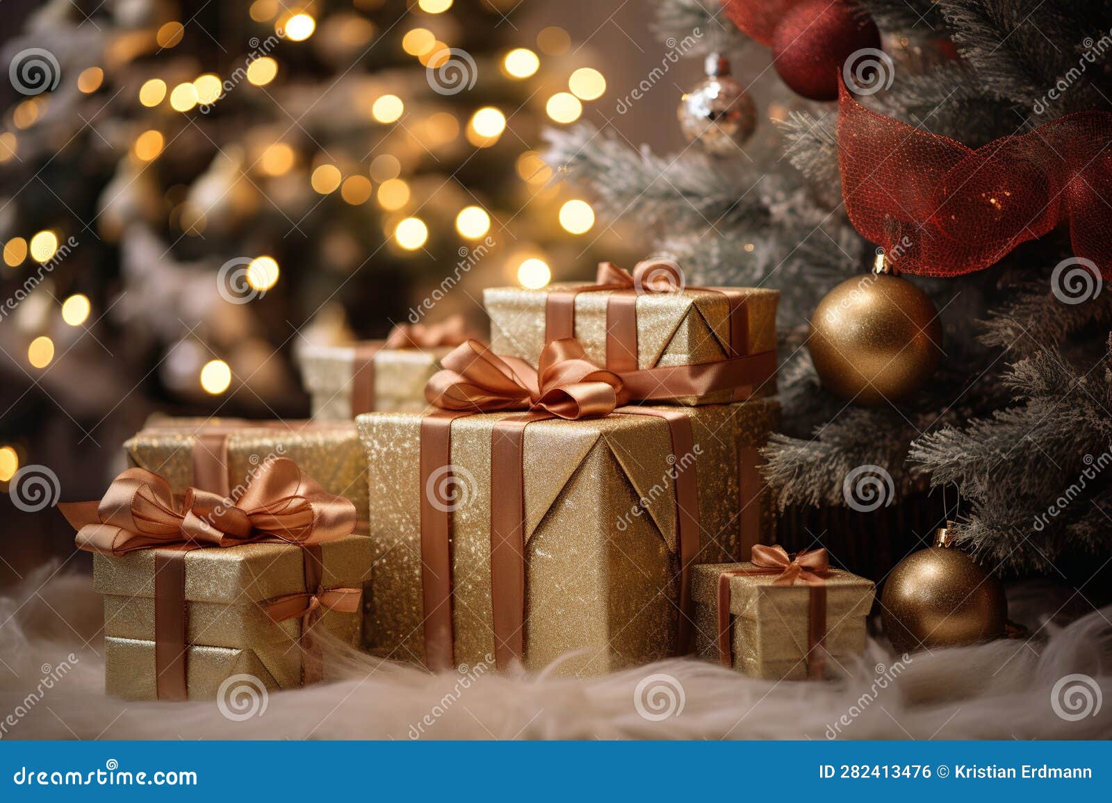 An Array of Elegant Christmas Gift Boxes Set Against a Beautifully ...