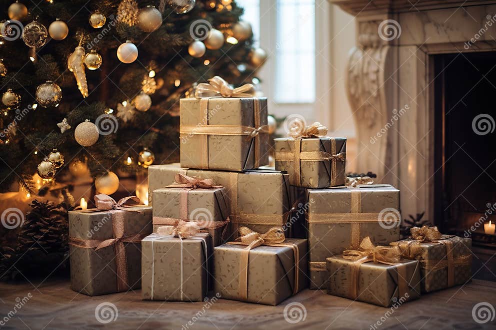 An Array of Elegant Christmas Gift Boxes Set Against a Beautifully ...