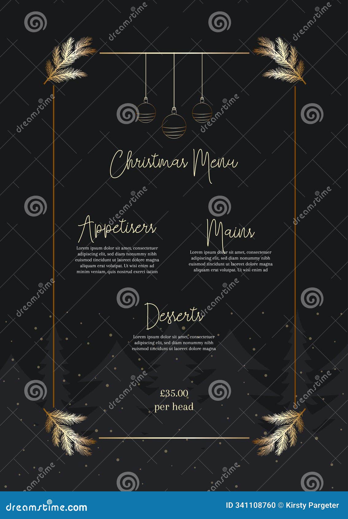 Elegant Christmas Menu Background Design in Gold and Black Stock ...