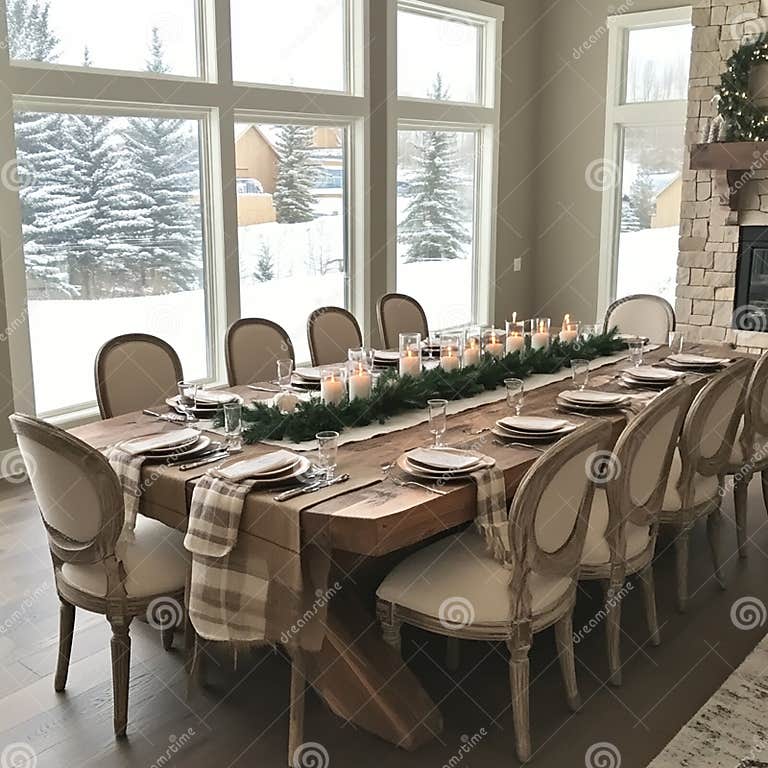 Elegant Christmas Table Setting with Candles and Garland Stock ... Elegant Christmas Table Setting with Candles and Garland Stock ...