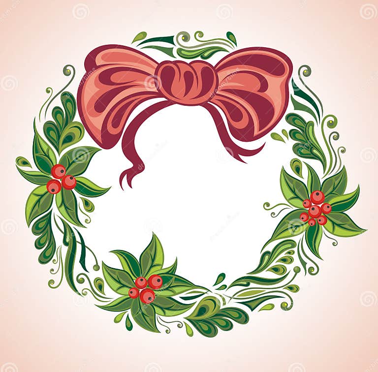 Elegant Christmas Wreath With Bow Stock Vector Illustration Of Circle December 27910929