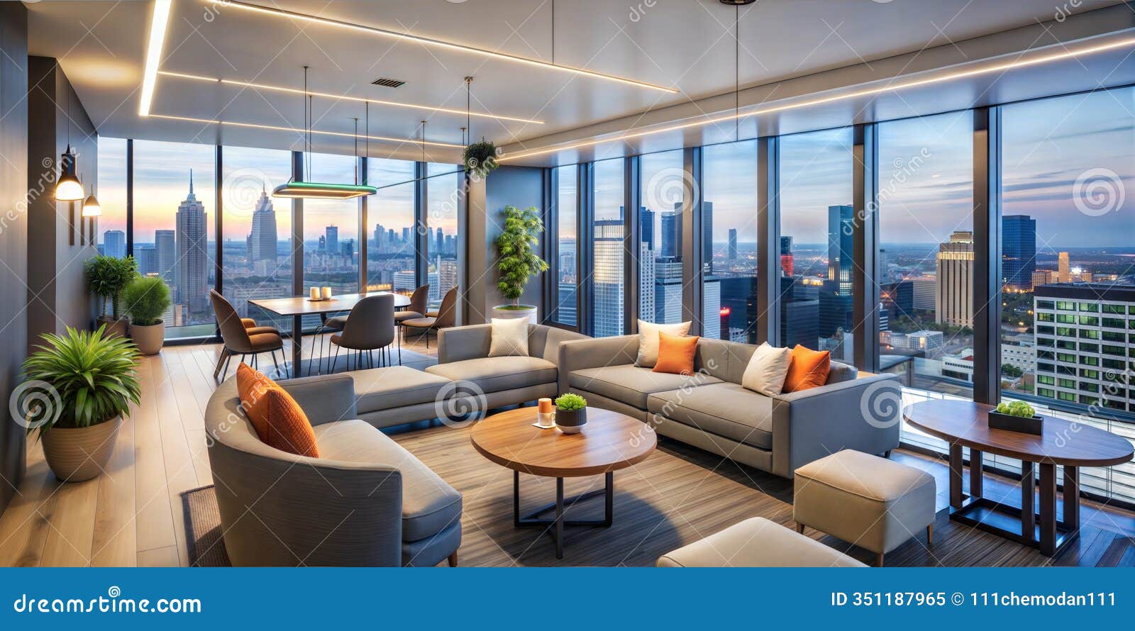 Elegant Cityscape Apartment with Floor-to-ceiling Windows Stock ...