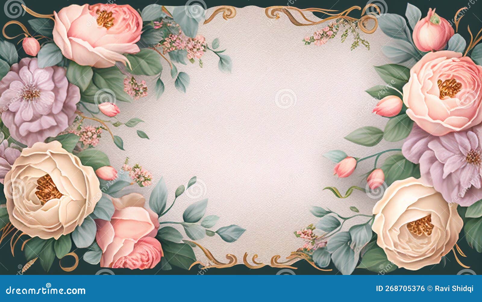 Elegant Classic Floral Border with Pastel Roses Stock Illustration ...