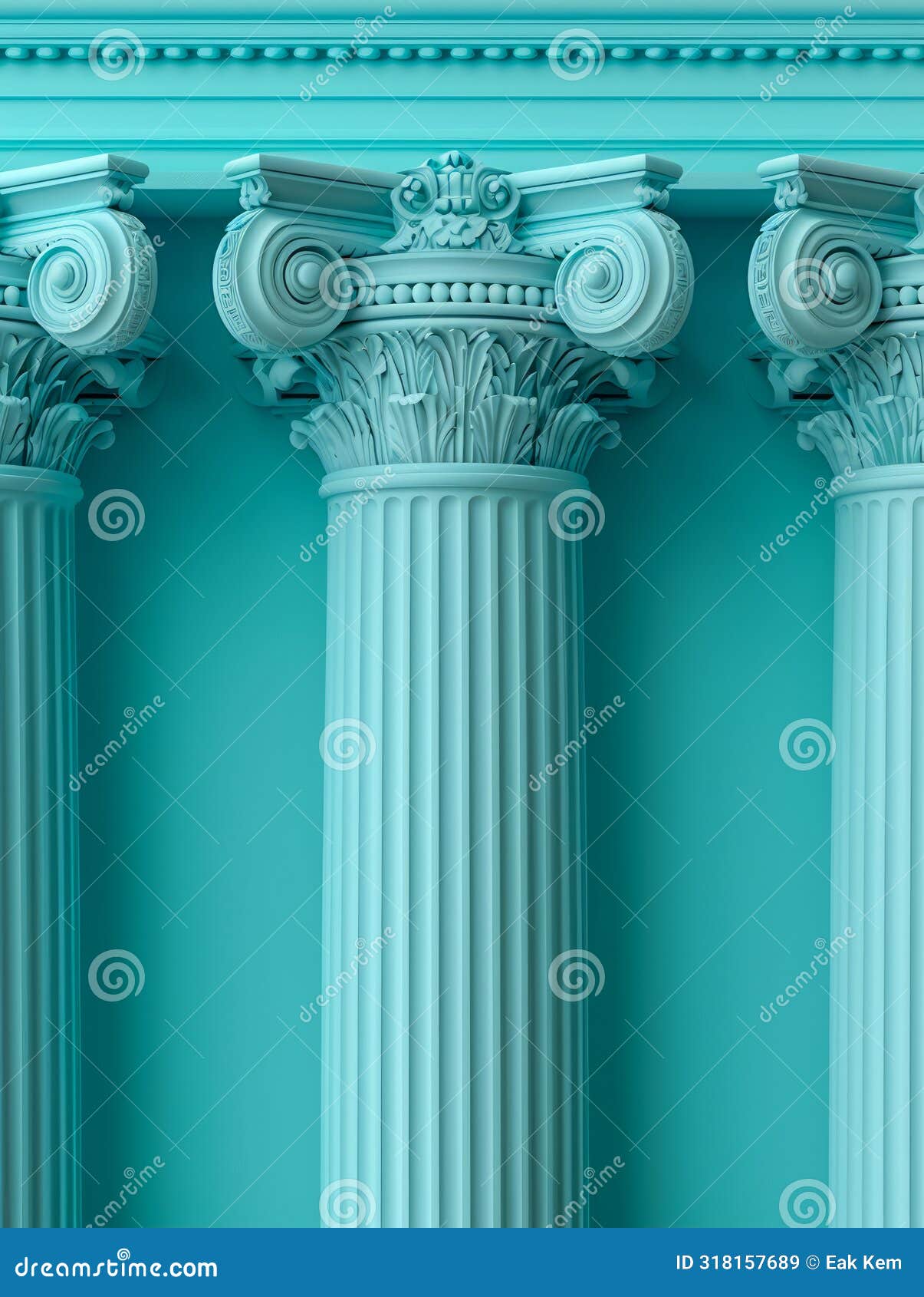Elegant Classical Architectural Details of Ionic Columns on a Teal ...