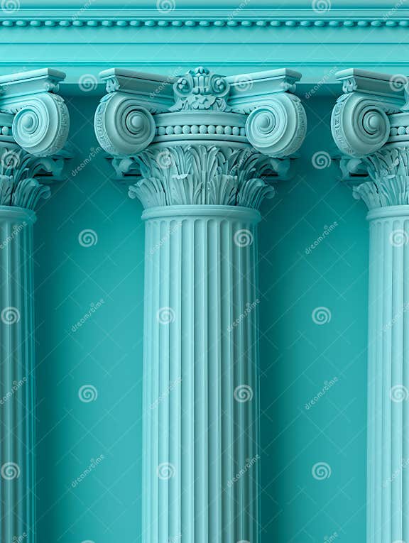 Elegant Classical Architectural Details of Ionic Columns on a Teal ...
