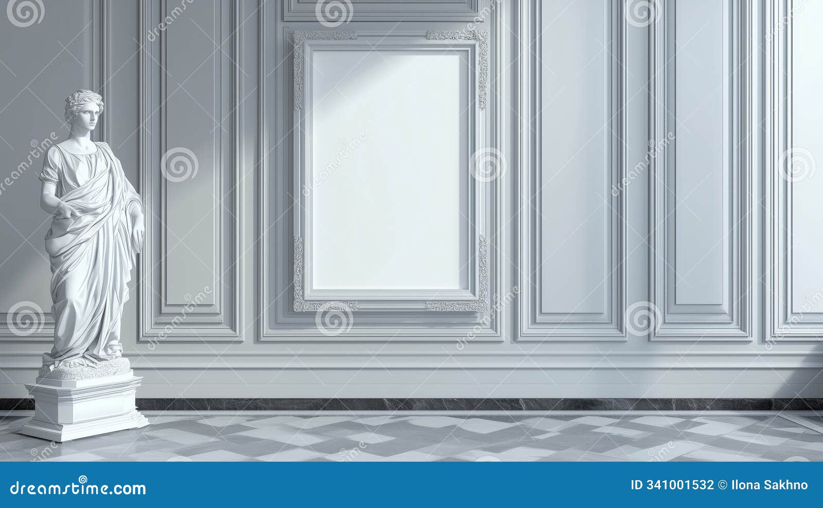 Elegant Classical Interior with Statue and Blank Frame Stock ...
