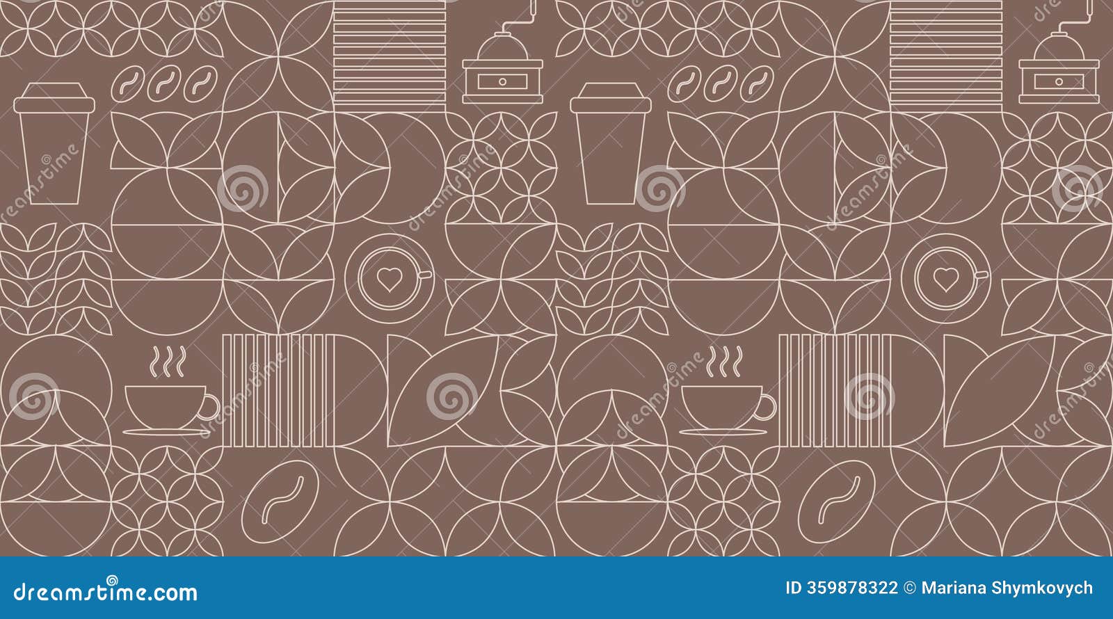 Elegant Coffee-Themed Outline Pattern with Geometric Elements. Stock ...