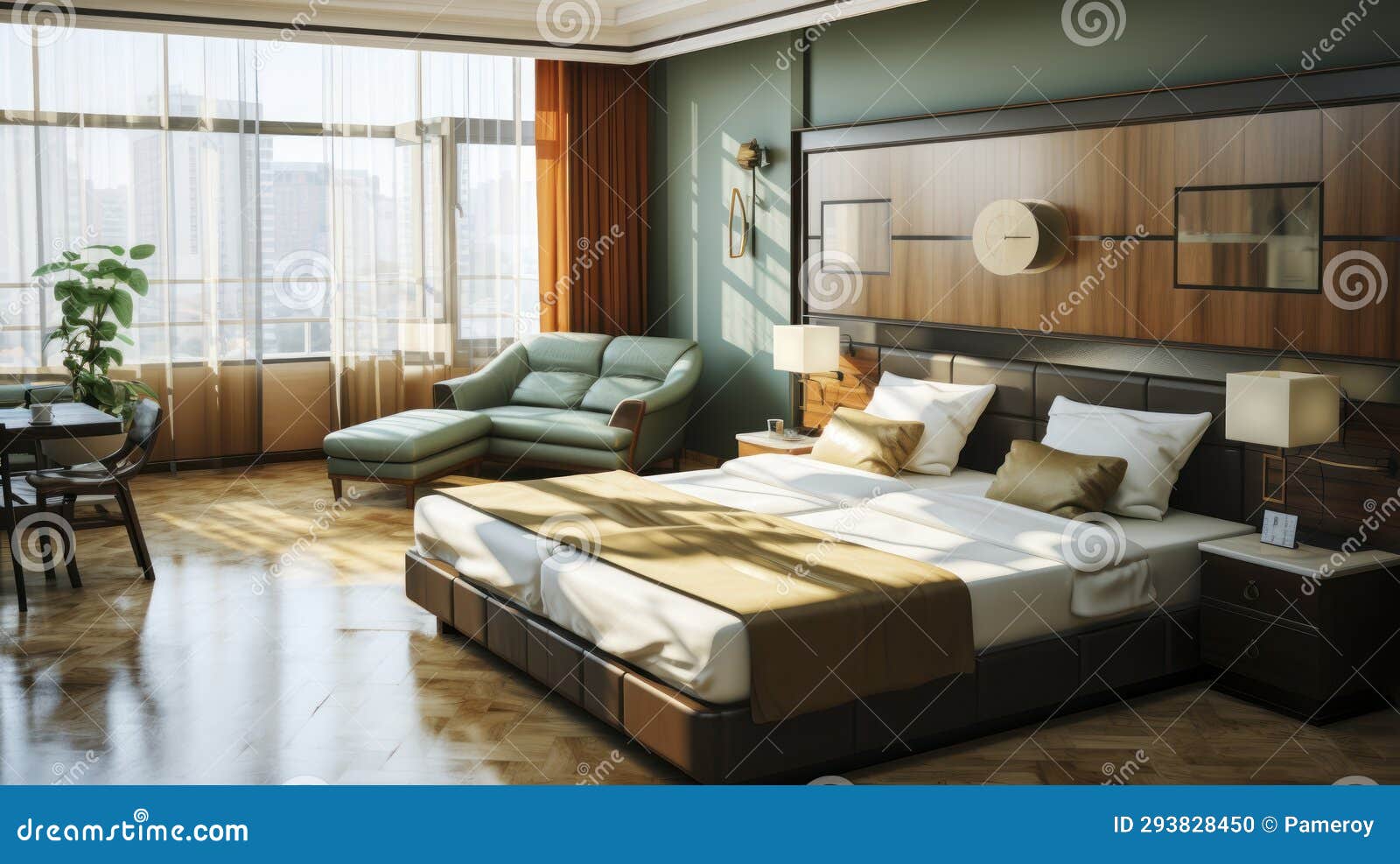 Elegant Comfort. Inside a Spacious Double Bed Hotel Suite Stock ...