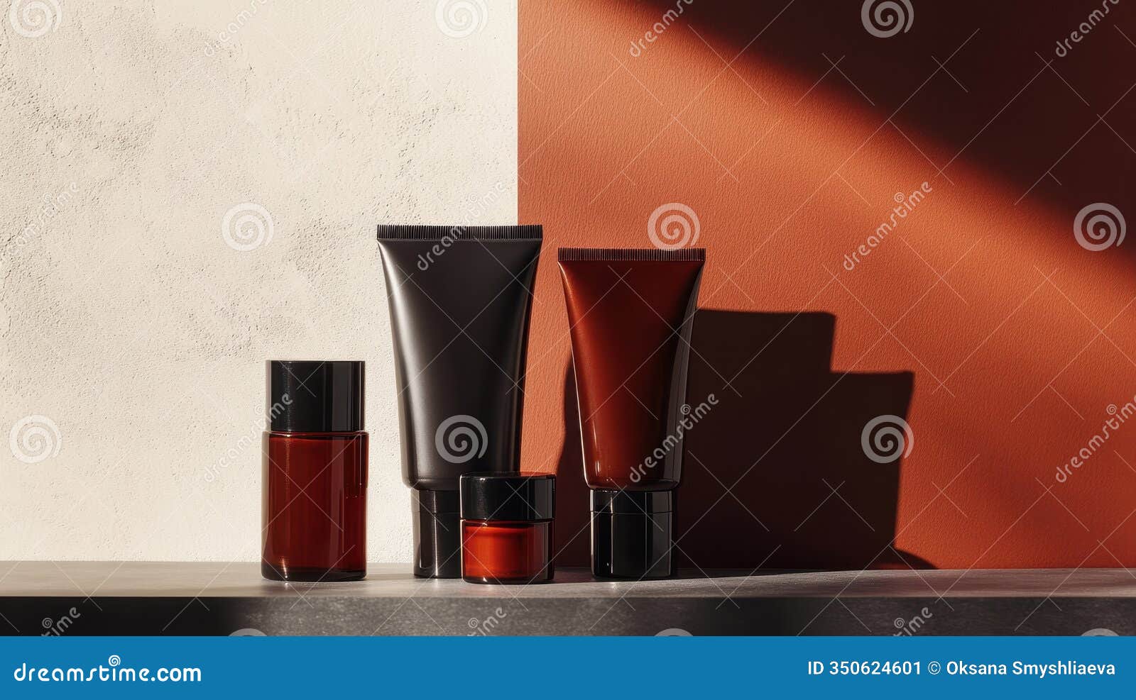 Cosmetics Packaging. Set Of Different Cosmetic Jars And Bottles Of ...