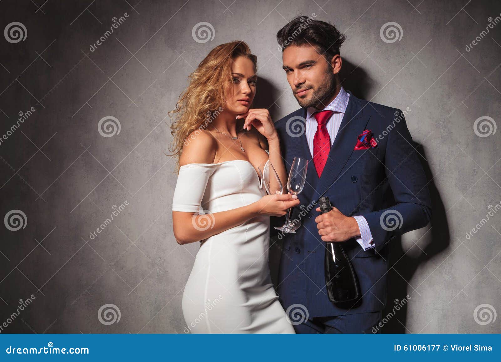 Elegant Couple Ready To Party with Champagne Stock Image - Image of ...