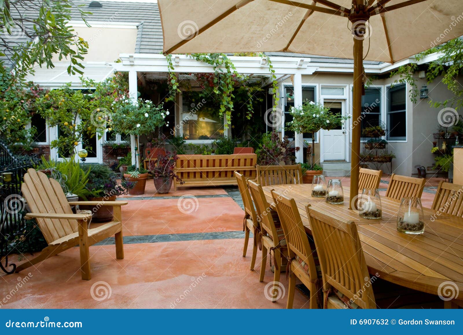 Elegant Courtyard Series stock photo. Image of front, teak - 6907632