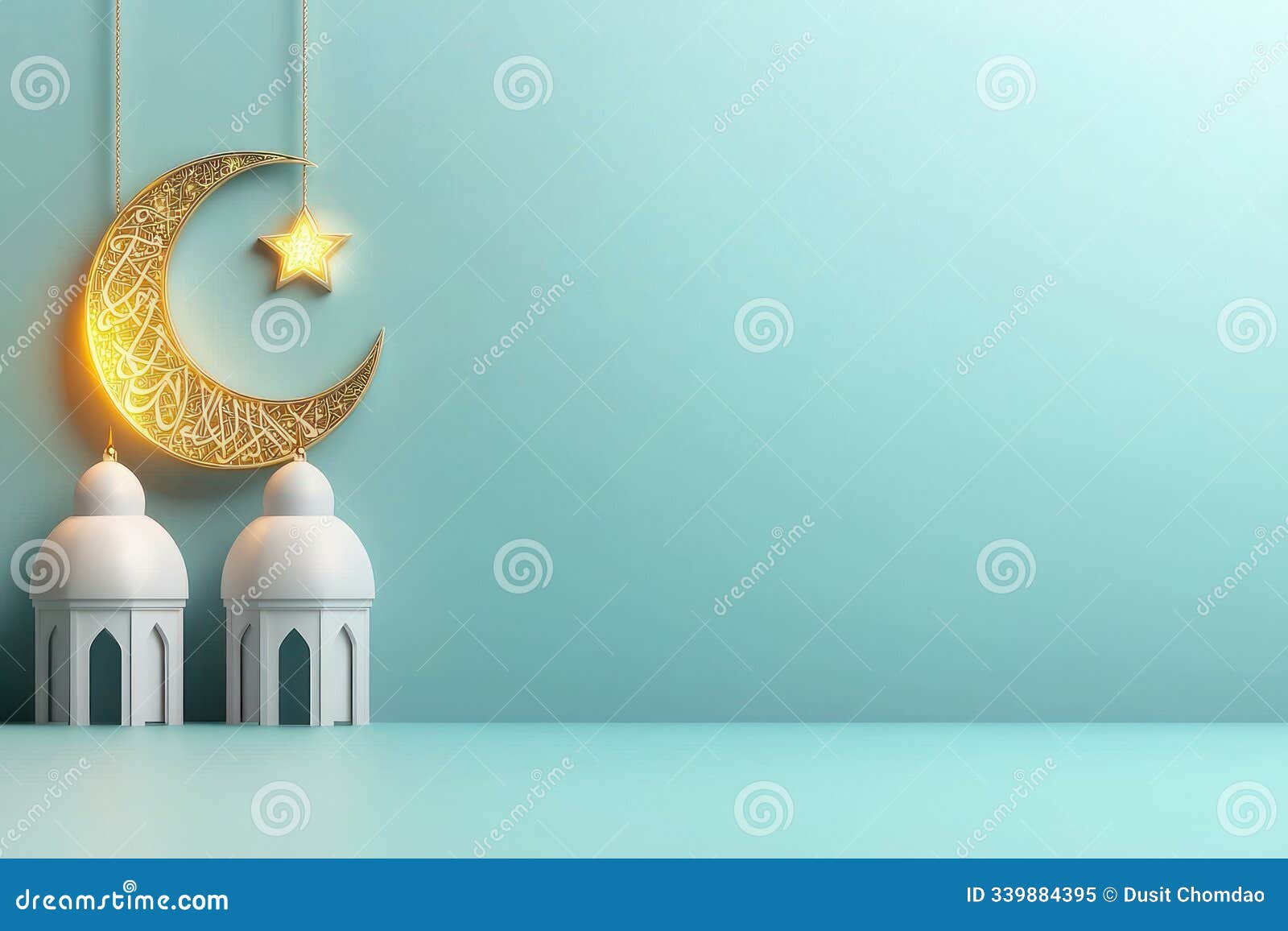 Elegant Crescent Moon and Star Design with Mosque Domes Stock Image ...