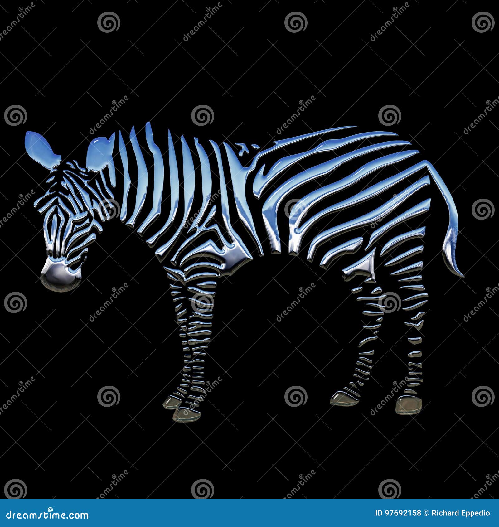 Elegant 3D Blue Chrome Zebra Stock Illustration - Illustration of ...