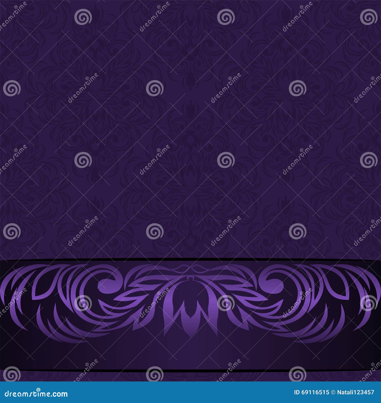 Elegant Damask Violet Background with Ornamental Border - Invitation ...