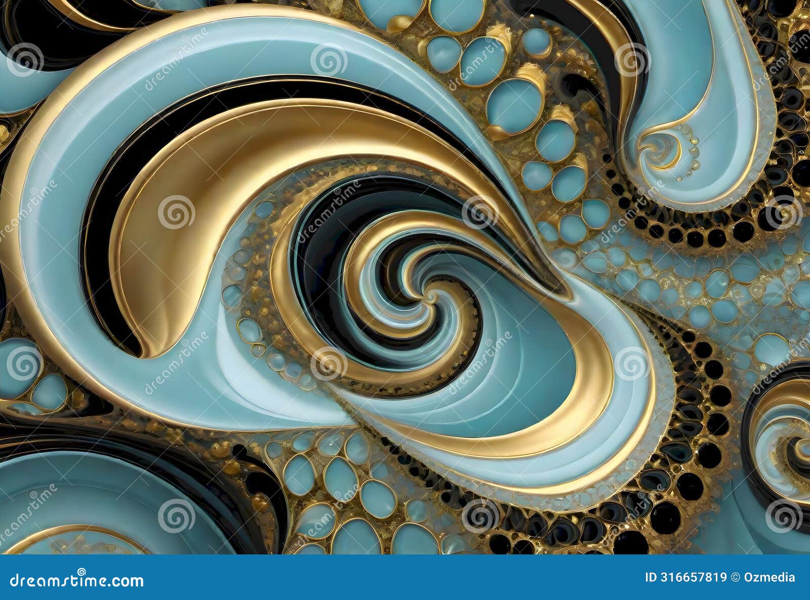 Elegant Dance of Abstract Fluid Forms in Blue and Gold, Capturing the ...