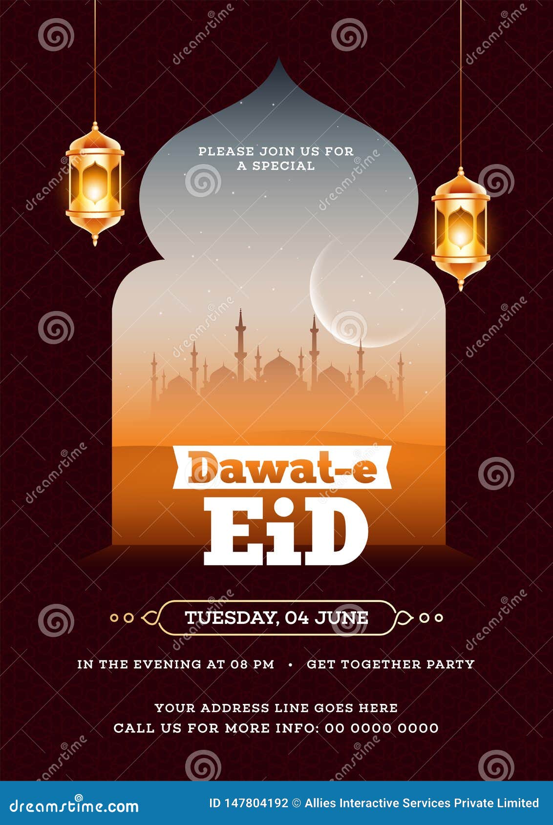 Dawat-E-Eid Celebration Invitation Card Or Template Design. Stock Photo ...