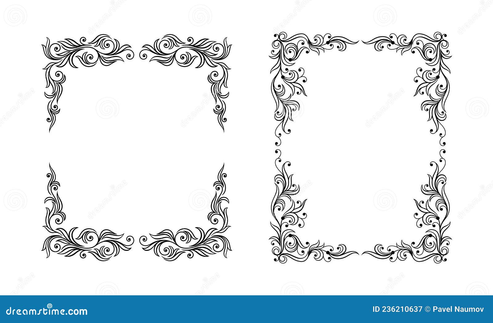 Elegant Decorative Frames Set. Filigree Vintage Black Borders of ...