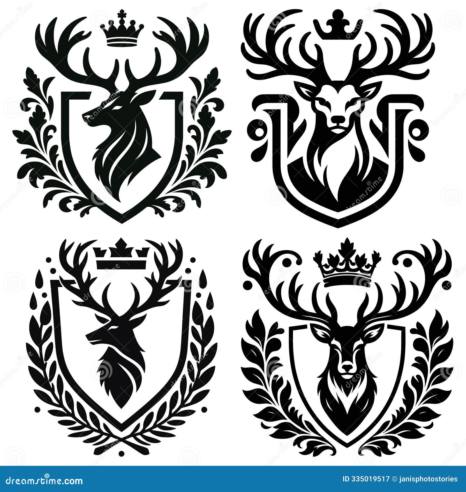 Elegant Deer Crest Emblems Vector Illustration in Black and White ...