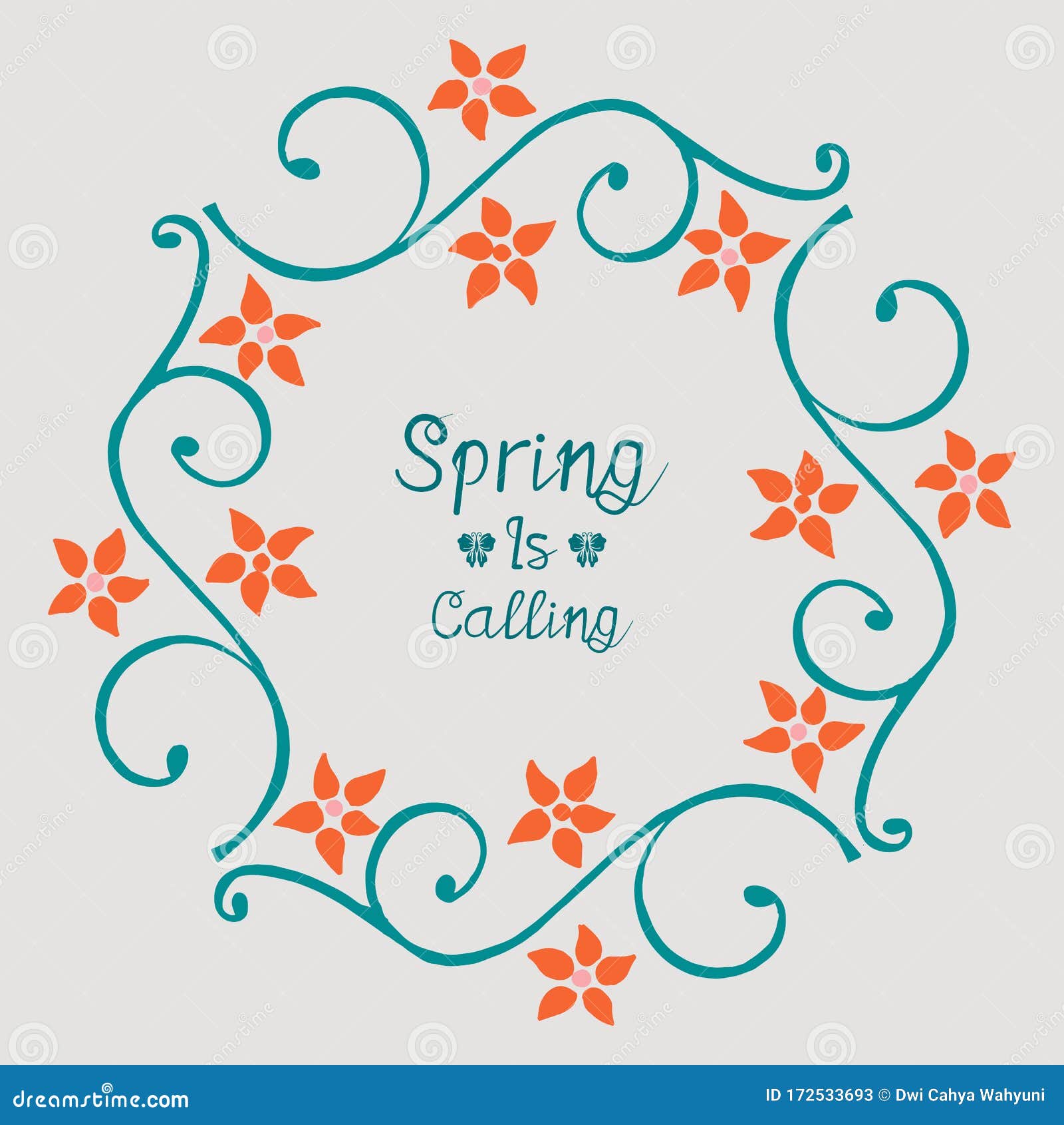 Elegant Design of Spring Calling Greeting Card, with Leaf and Floral ...