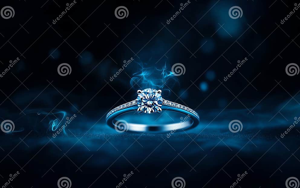 Elegant Diamond Ring with Blue Background and Glowing Effects Stock ...