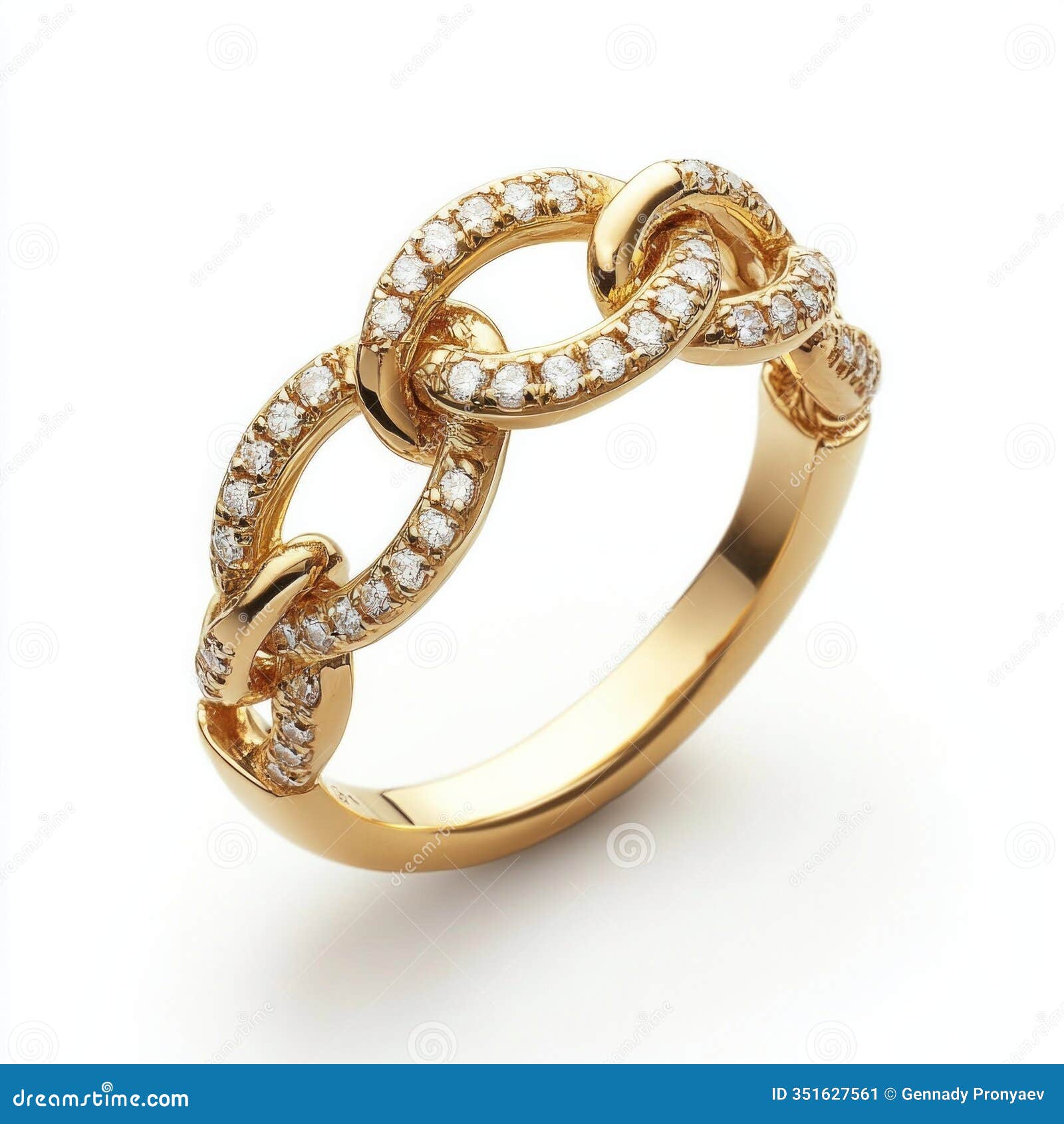 Elegant Diamond-studded Gold Chain Ring on White Background Stock Image ...