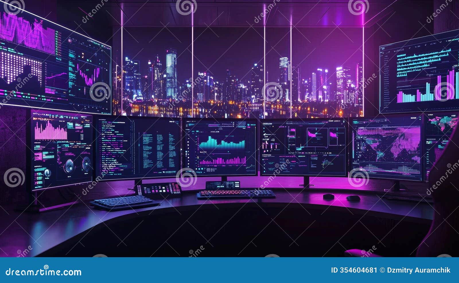An Elegant Digital Setup with Multiple Monitors Presenting Detailed ...