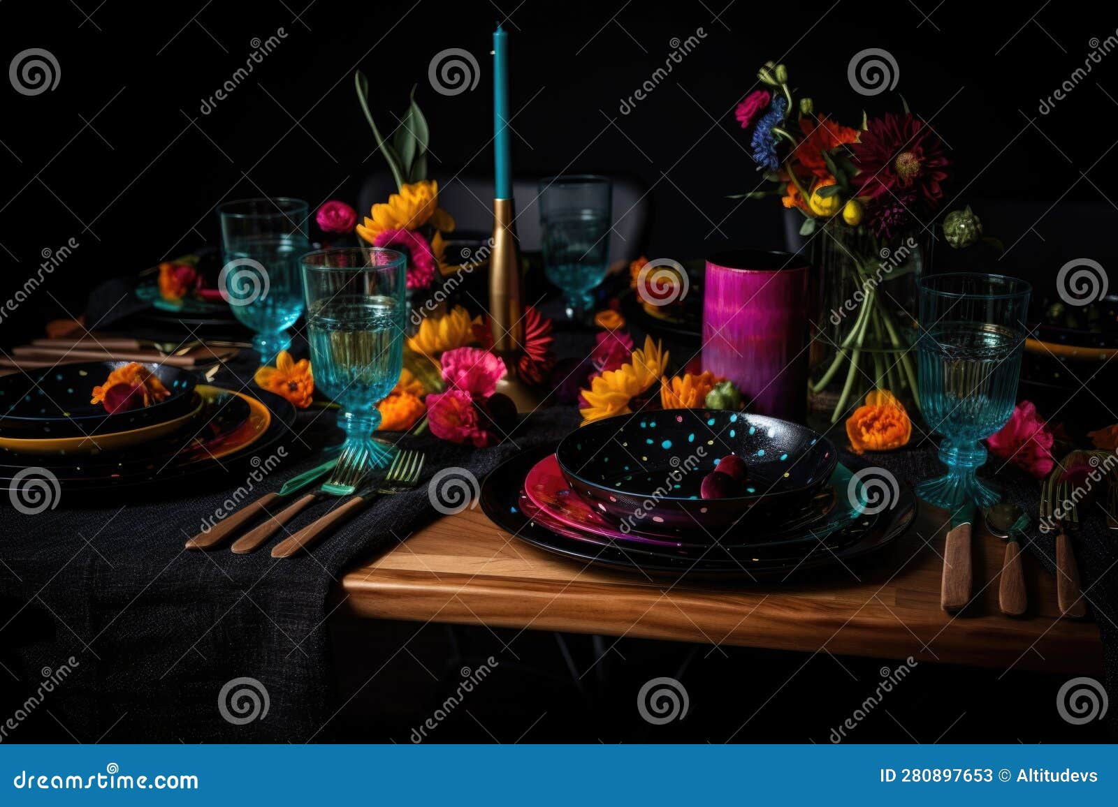 Elegant Dining Room with Elaborate Table Setting and Fine China Stock ...
